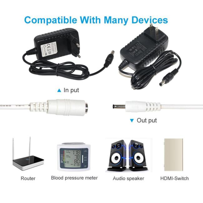 Custom Usb Connector Power Solar 5521 Extension Cord Supply 3.5 1.35Mm White Male to Female Plug Dc Cable