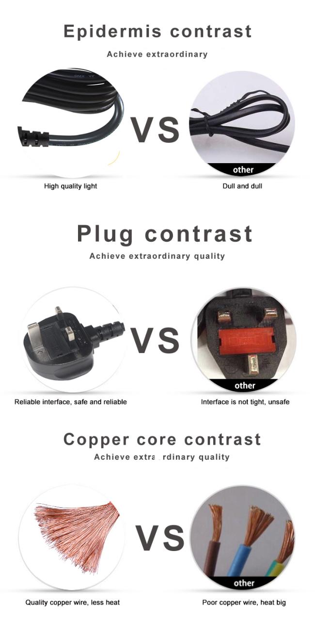 3-Core British Plug Power Cord with pre-stripped ends