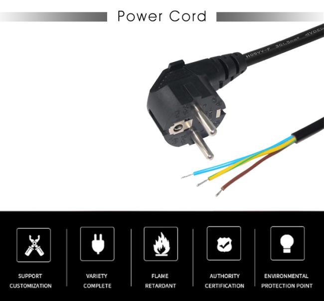European Schuko Plug Open End Power Cord close-up