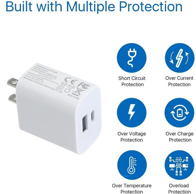 US 2-Pin 20W Dual-Port USB Charger side view