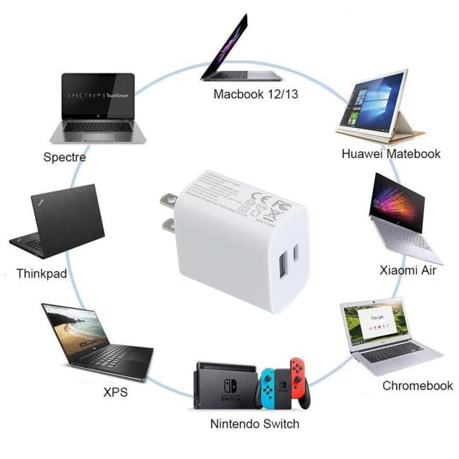 US 2-Pin 20W Dual-Port USB Charger with devices