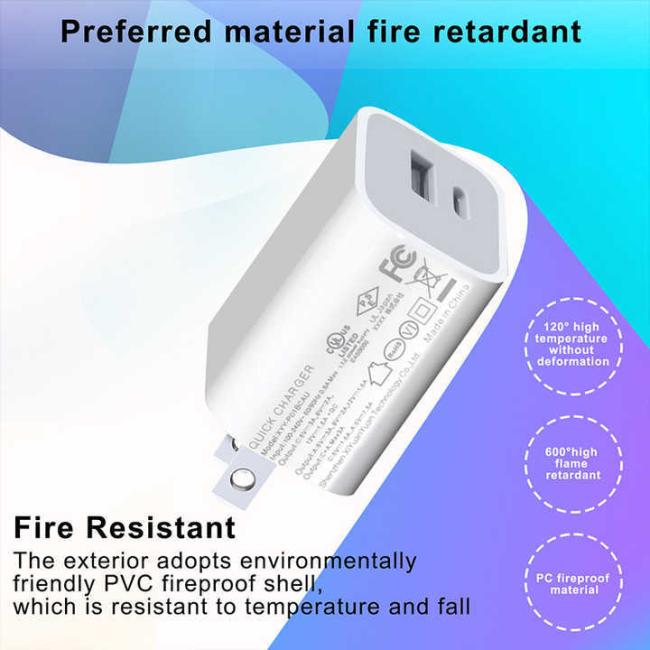 US 2-Pin 18W Dual USB Wall Charger with USB-C and USB-A ports