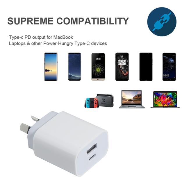 AU 2-Pin 20W Dual-Port Wall Charger side view