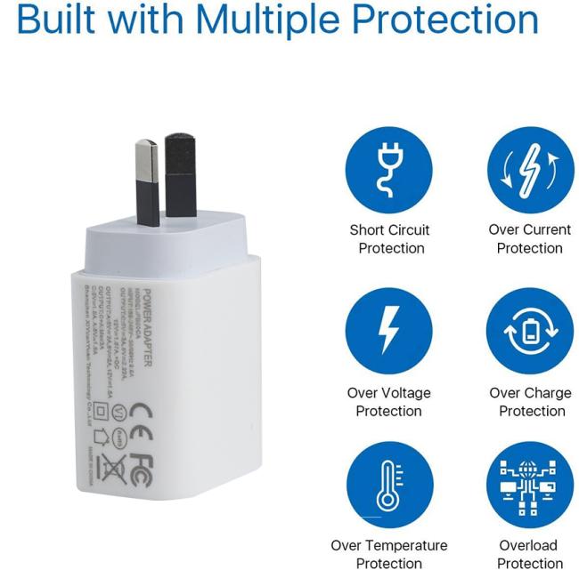 AU 2-Pin 20W Dual-Port Wall Charger with devices
