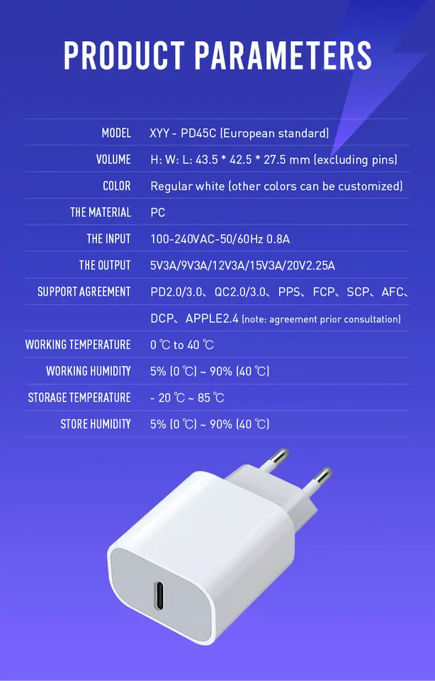 EU 2-Pin 45W USB-C Wall Charger