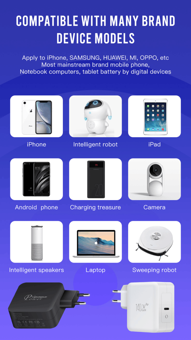 EU 2-Pin 140W USB-C Wall Charger (Single Port, High Power)