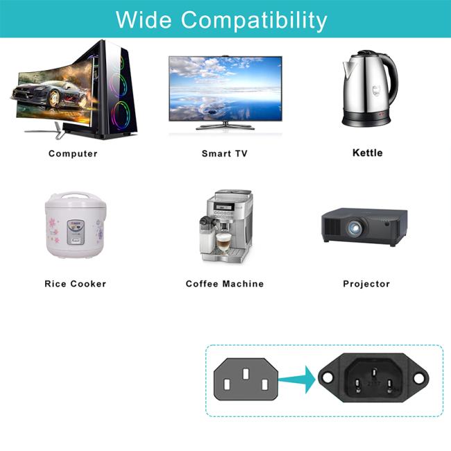 Right-Angle C13 to C13 Power Extension Cord - Side View