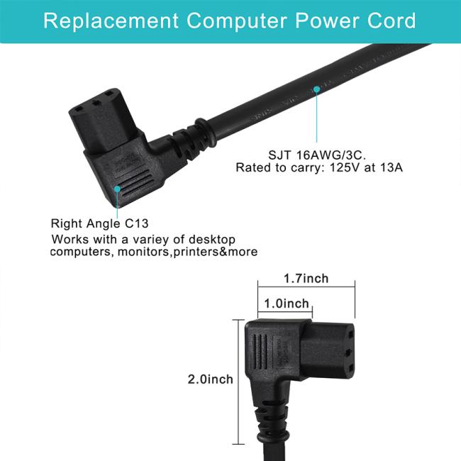 Right-Angle C13 to C13 Power Extension Cord - Front View