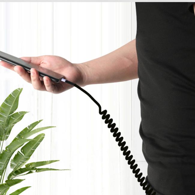 3-in-1 Coiled Fast Charging Cable showing all three connectors