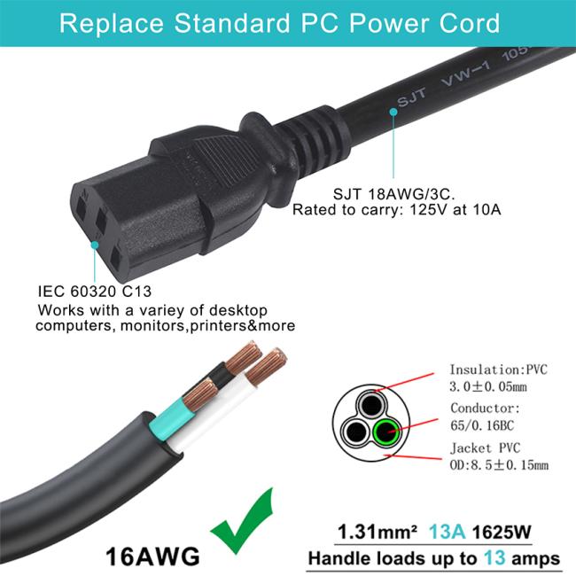 IEC C13 to stripped wire power cable in use
