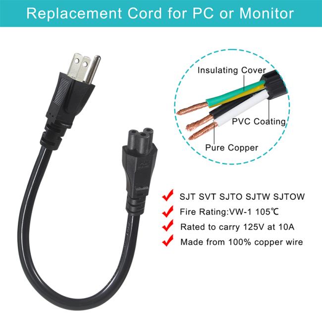 NEMA 5-15P to IEC C5 Power Cord close-up view