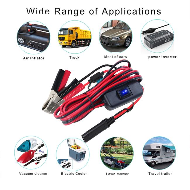 SAE to Alligator Clip Cable with fuse and switch detail