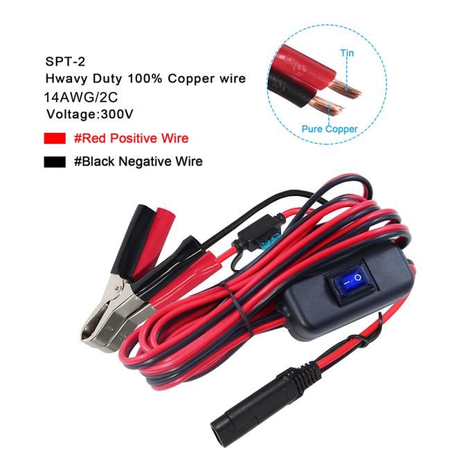 SAE to Alligator Clip Cable in use with battery
