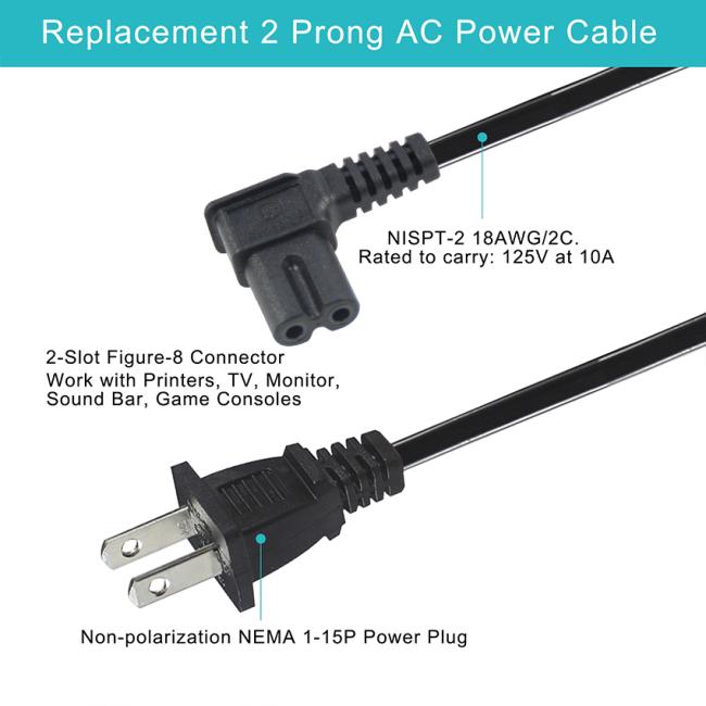 Right angle US 2 pin to C7 power cord side view