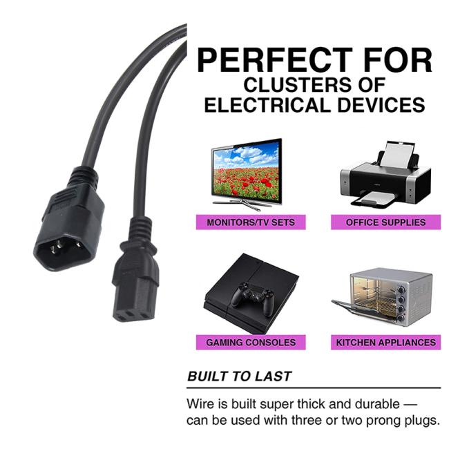 Locking C13 to C14 power cord close-up view