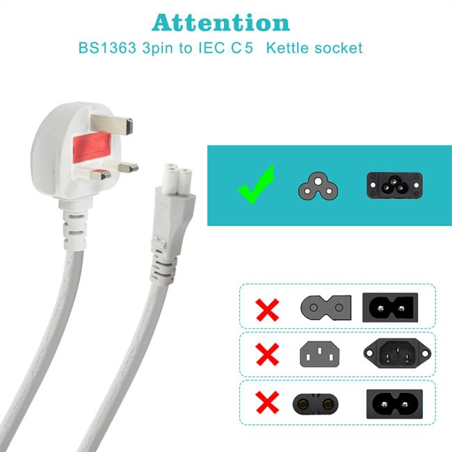 UK to C5 power cord side view