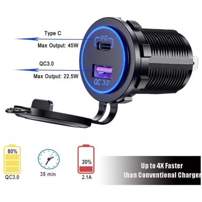 Chine OEM/ODM Bienvenue 5V Pd 45W Qc et chargement USB C Adaptateur de chargeur de voiture pour allume-cigare à vendre