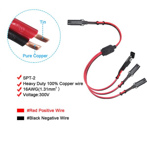 Quality Sae To Sae Extension Cable 3 Ways Splitter 12V 16AWG 2FT 2 Pin Quick Disconnect for sale