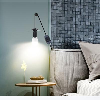 China Black 0.75mm CEE7/16 Plug Eu Extension Power Cord E27 E 27 Pendant Light Socket With Dimmer Switch for sale
