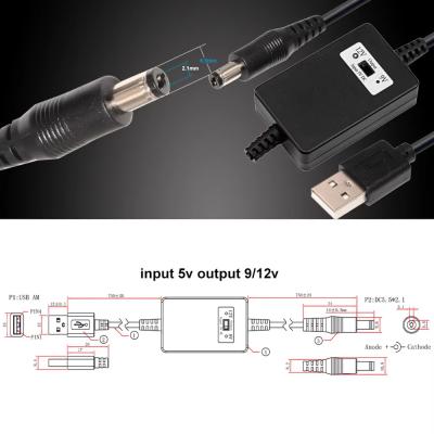 China USB A Male tot DC5.5*2.1mm Spanningsopstapkabel 5V tot 9V/12V Converter voor voedingsapparaten met overbelastingbescherming Te koop