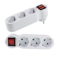 China EU Power Strip 3 Outlets 2500W with Red Toggle Switch Flame Retardant ABS for sale
