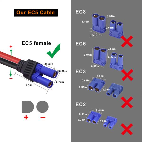Quality EC5 to 2-Pin Rectangular DC Connector Cable 12AWG for Solar Systems for sale