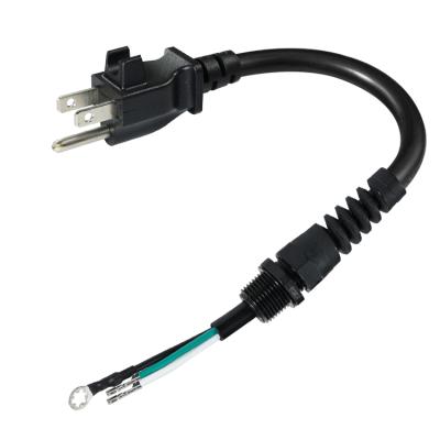 China 3P Open End Extension Cord, NEMA 5-15P Plug to Bare Wire, 14AWG  Power Cable with Strain Relief Cable Clip, Indoor/Outdoor Use for sale
