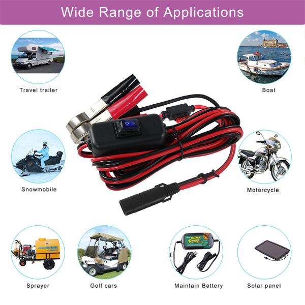 Quality SAE to Alligator Clip Battery Cable with Fuse and Switch 12V for sale