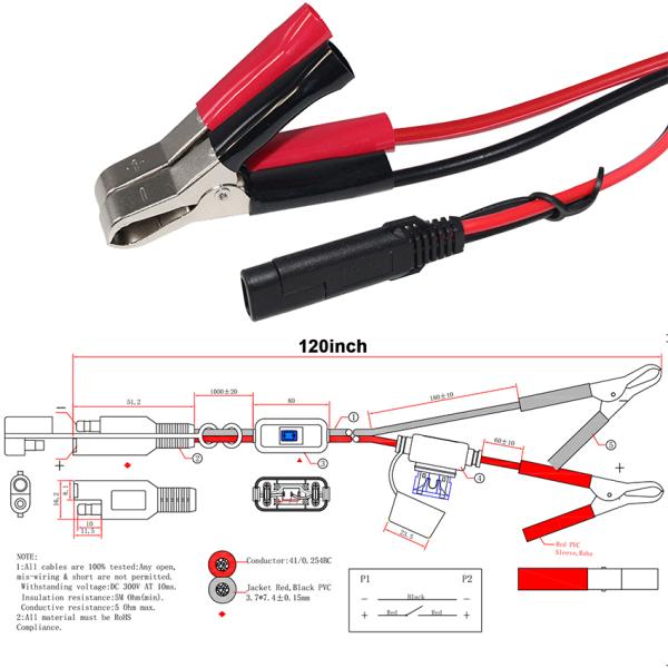 Quality SAE to Alligator Clip Battery Cable with Fuse and Switch 12V for sale