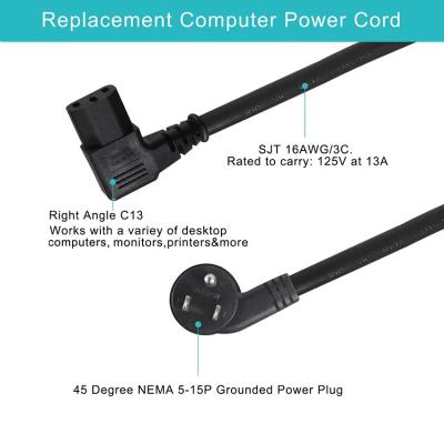 China Right Angle NEMA 5-15P to Right Angle IEC C13 Power Cord, Heavy Duty 18AWG SJT Cable for Server PDU Network Switch for sale