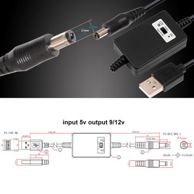 中国 USB - 9V 12V DC 電源コンバータケーブル ステップアップブーストアダプタコード、ルーター、カメラ、スピーカー、モデム、LED用 5.5x2.1mm コネクタ付き 販売のため