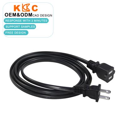 China NEMA 1-15P to NEMA 1-15R Power Extension Cord 18AWG Black 2 Prong AC Cable for Appliance Office Equipment Lighting Electronics for sale