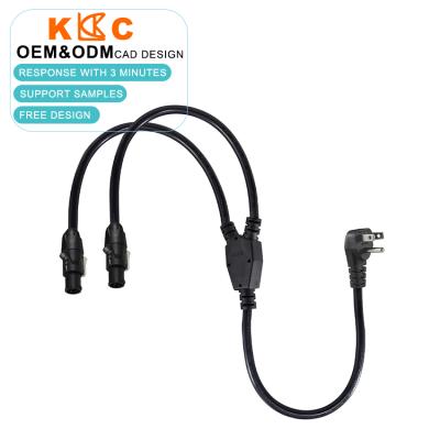 Cina Cavo sdoppiatore da presa US a Dual PowerCON, cavo di prolunga di alimentazione CA a 2 porte per audio, illuminazione, palcoscenico e apparecchiature professionali in vendita