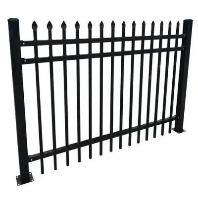 China Black Pressed Spear Top Steel Fence , Galvanized Security Picket Fence for sale
