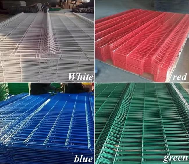 Color options available for 3D wire mesh fence including green, white, and black