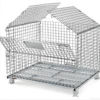 China Heavy Duty Galvanized Foldable Stackable Wire Mesh Pallet Cage For Storage And Transport for sale