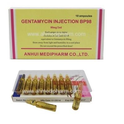 China Gentamycin Sulphate Injection 80mg/2ml 10's/box GMP medicine injection BP/CP/USP Standrad for sale