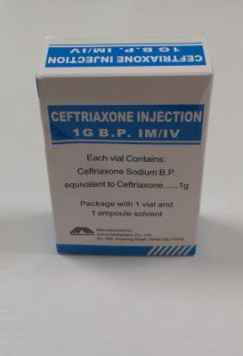 China Ceftriaxone Sodium For Injection 1g/10ml+10ml water, 1pc+1pc/box, GMP medicine BP/USP/CP for sale