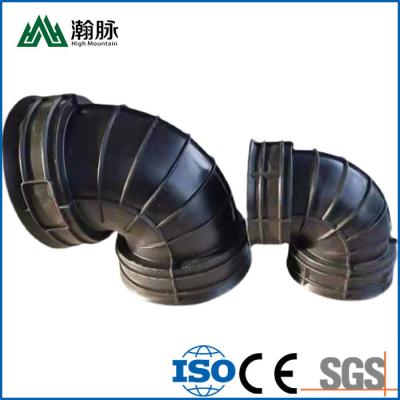 China 45 90 Graadhdpe Pijpmontage 300mm Kaliber Golfpijpelleboog met Rubberring Te koop