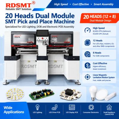 China 20 Heads Dual Module High Speed Pick and Place Machine SMT Placement Machine for LED DOB PCB Assembly for sale