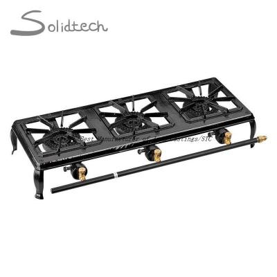 China Portable Outdoor 3 Burners Double Cast Iron Propane Camping Gas Stove for sale