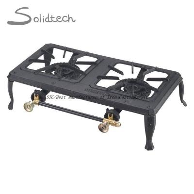 China Heavy Duty Portable Super Camp Cast Iron LP Gas Stove Double Burner for sale
