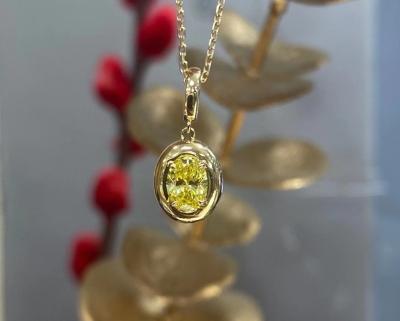 Oval Cut Yellow Diamond Pendant Necklace 0.37ct 18K White Gold Ring