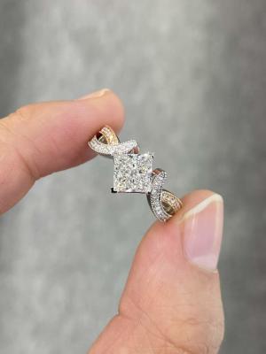 China 1.2ct Princess Cut White Lab Diamond 18K White&Rose Gold Engagement Ring for sale