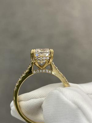 China Pave Style Lab Grown Diamond Rings Elongated Cushion 3.14ct Set In 18K Yellow Gold for sale