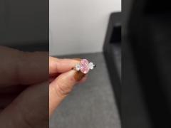크기가 큰 3.52ct 분홍색 실험실 제작 CVD 다이아몬드 반지 타원형 18k 흰 금 반지