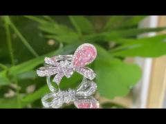Lab Grown Light Pink Pear Shape CVD Synthetic Diamond Ring 18k White Gold Rings