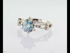 Blue CVD 1.01ct Lab Grown Diamond Wedding Ring 18K White Gold Set IGI Certified