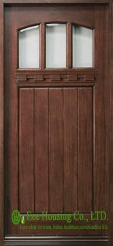 China Clear Glass Solid Mahogany Wood Entry door, v groove panel door for sale