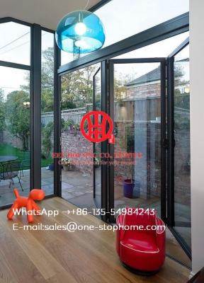 China Aluminum alloy hurricane impact bi-fold door design,folding doors with internal shutter and blinds for sale